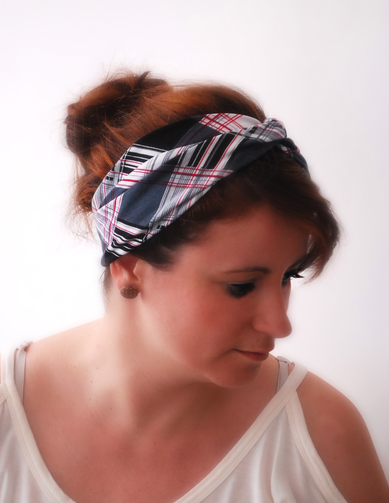Twisted Headband In Checkered Print Jersey Hair Wrap Stretch Hair Band ...
